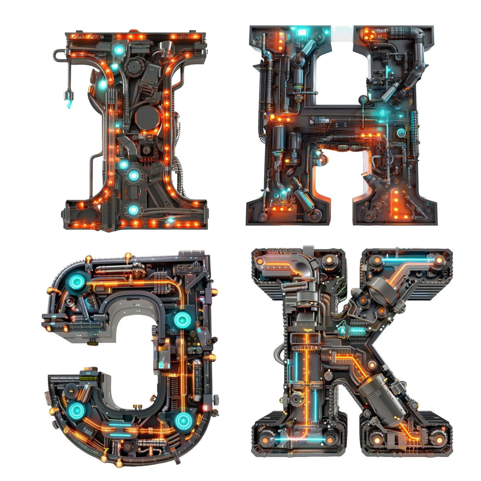 High-tech Machine Alphabet Letters - PNG Graphics - Etsy