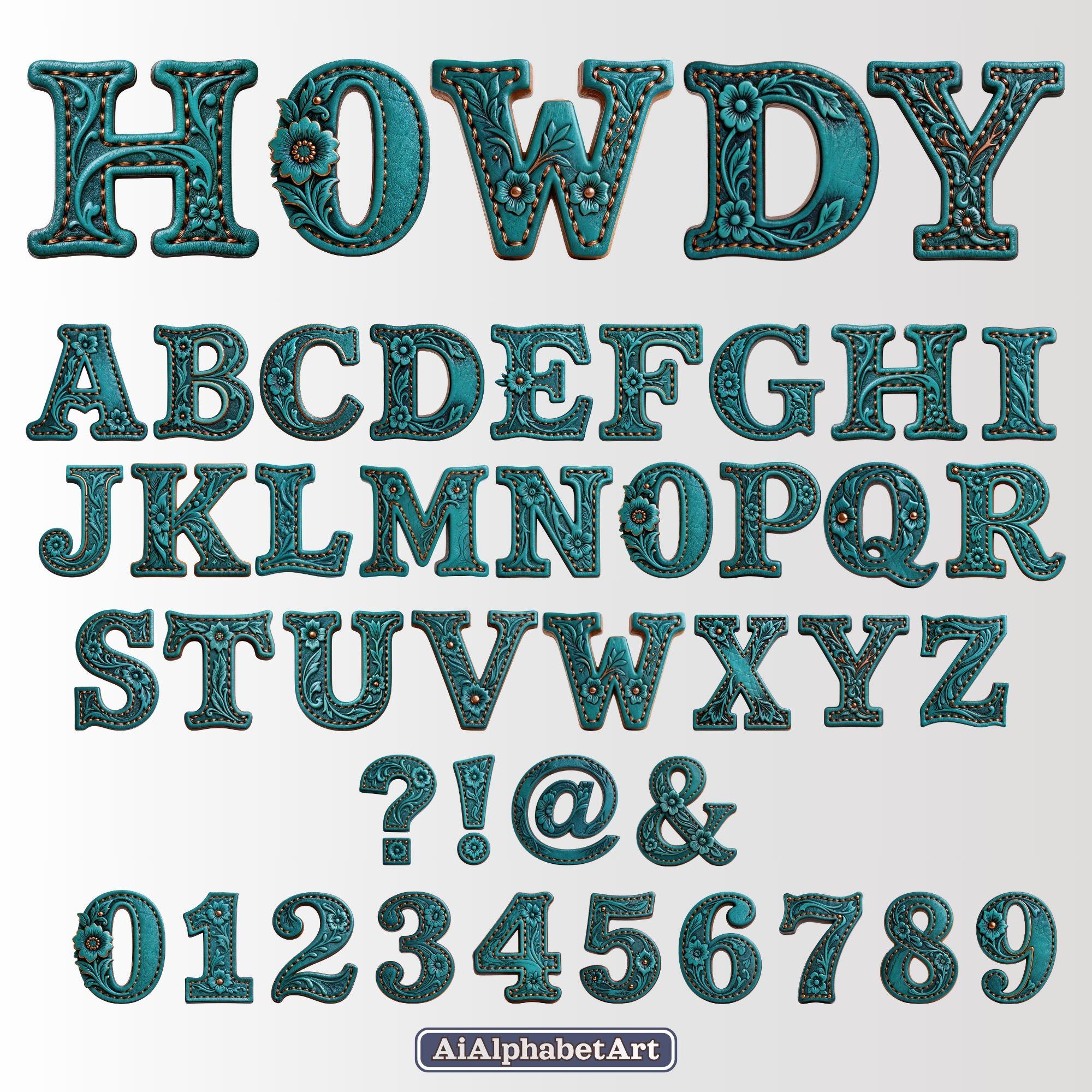 Turquoise Tooling Alphabet PNG | Western Leather Floral Letters | 40 ...