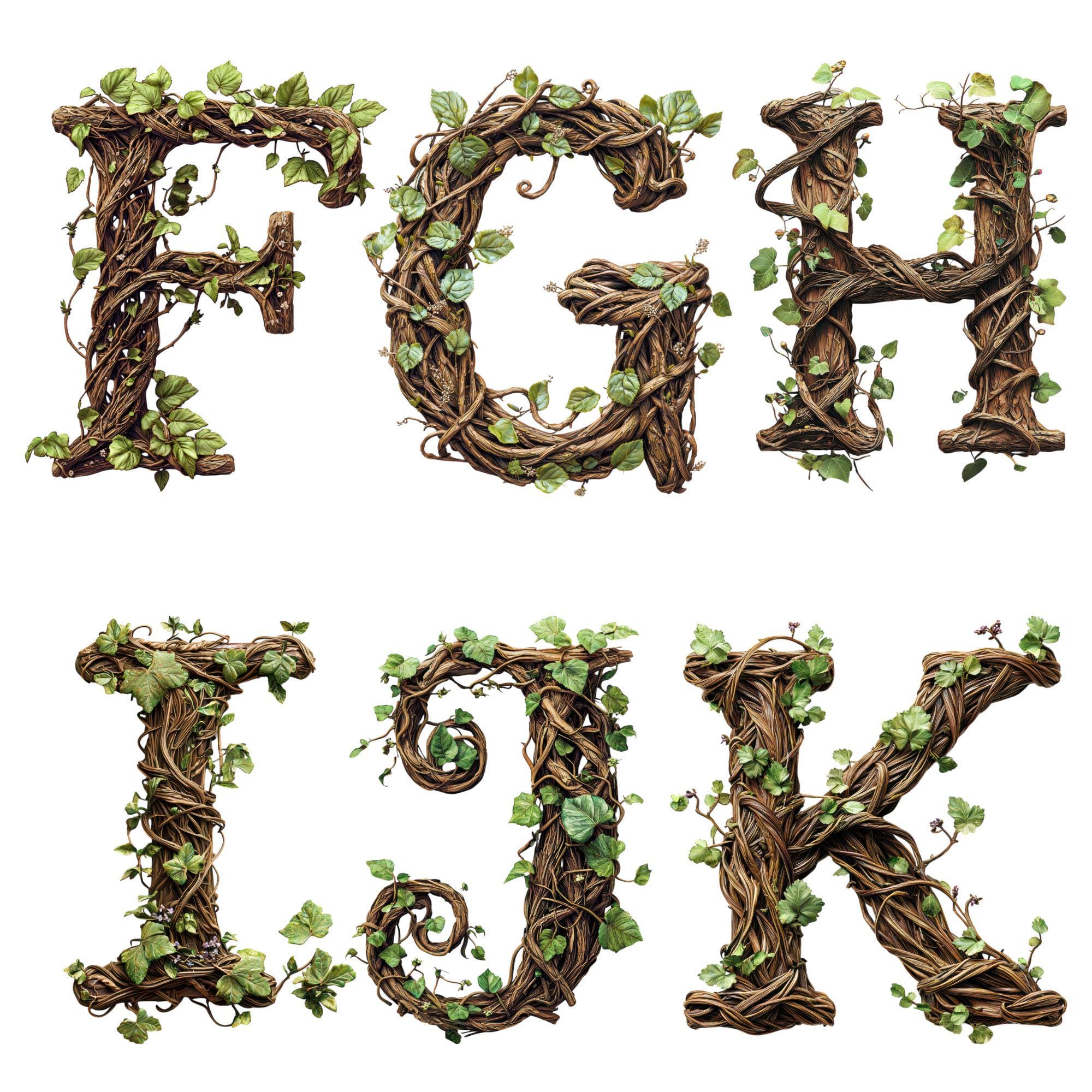 Intertwining Vines Alphabet PNG Letters Nature Font Green Botanical ...