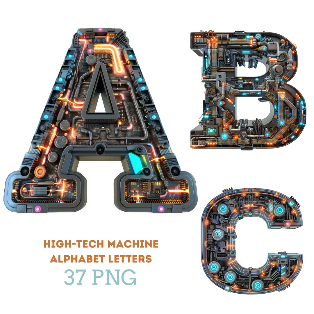 High-tech Machine Alphabet Letters - PNG Graphics - Etsy