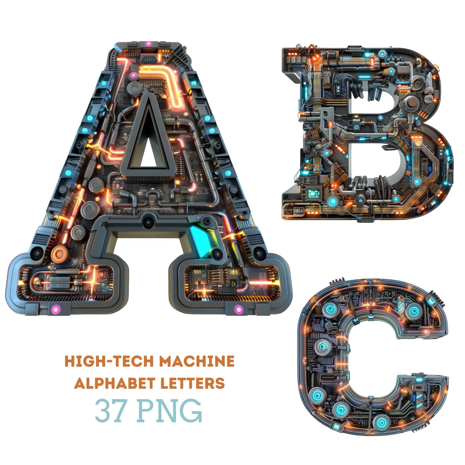 High-tech Machine Alphabet Letters - PNG Graphics - Etsy
