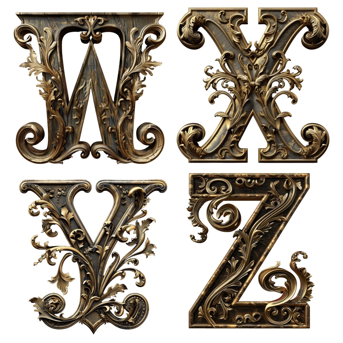 Elegant Golden Antique Flourish Alphabet - 26 PNG Letters - Etsy