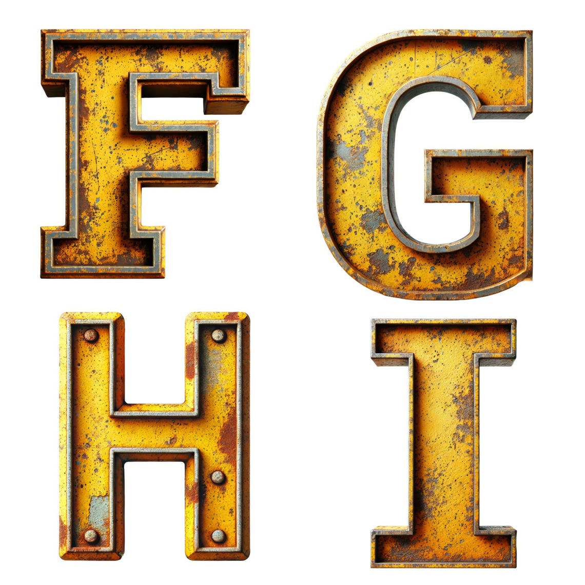 Yellow Rust Alphabet PNG Set, 39 Grunge Industrial Letters and Numbers ...