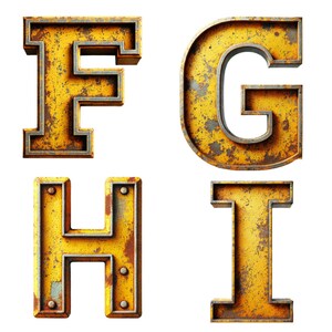 Yellow Rust Alphabet PNG Set: 39 Grunge Industrial Letters (digital ...