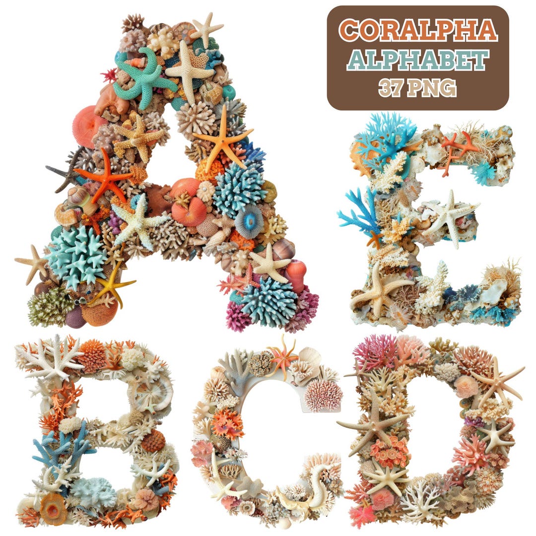 Coralpha Ocean Coral Alphabet PNG Letters and Numbers for Beach Coastal ...