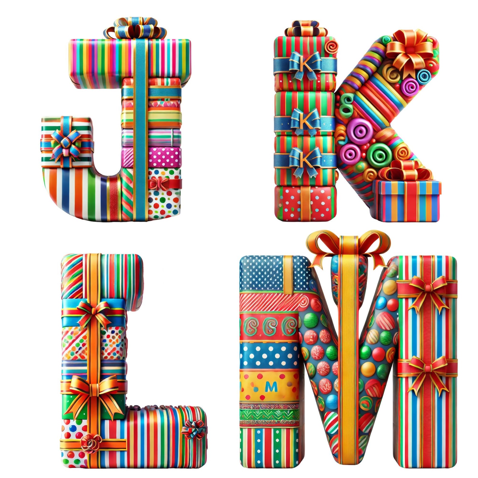 Festive Gift Wrap Alphabet Clipart Bundle – Colorful Wrapped, Christmas ...