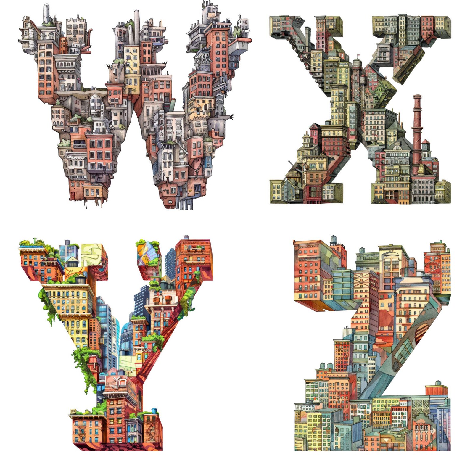Urban Cityscape Alphabet PNG: High-resolution Building Font (digital ...