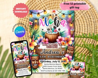 Editable Hawaiian Birthday Party Invitation Aloha Birthday Invitation ...