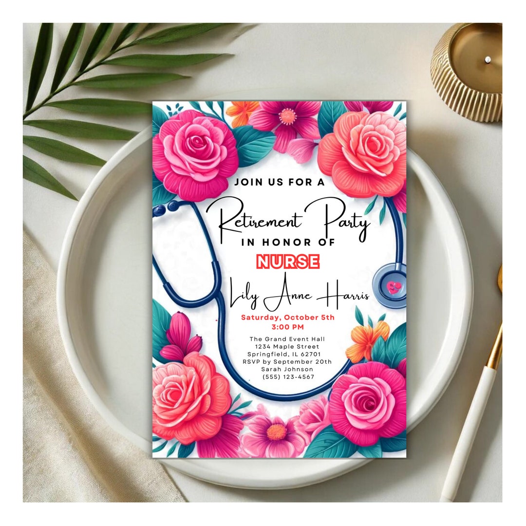 Nurse Retirement Invitation Template - Nurse Retirement Party Invite ...