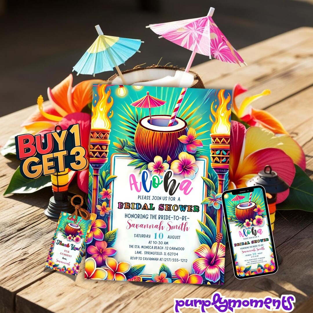 Modelo de convite para chá de panela Luau | Tema Tropical Aloha ...
