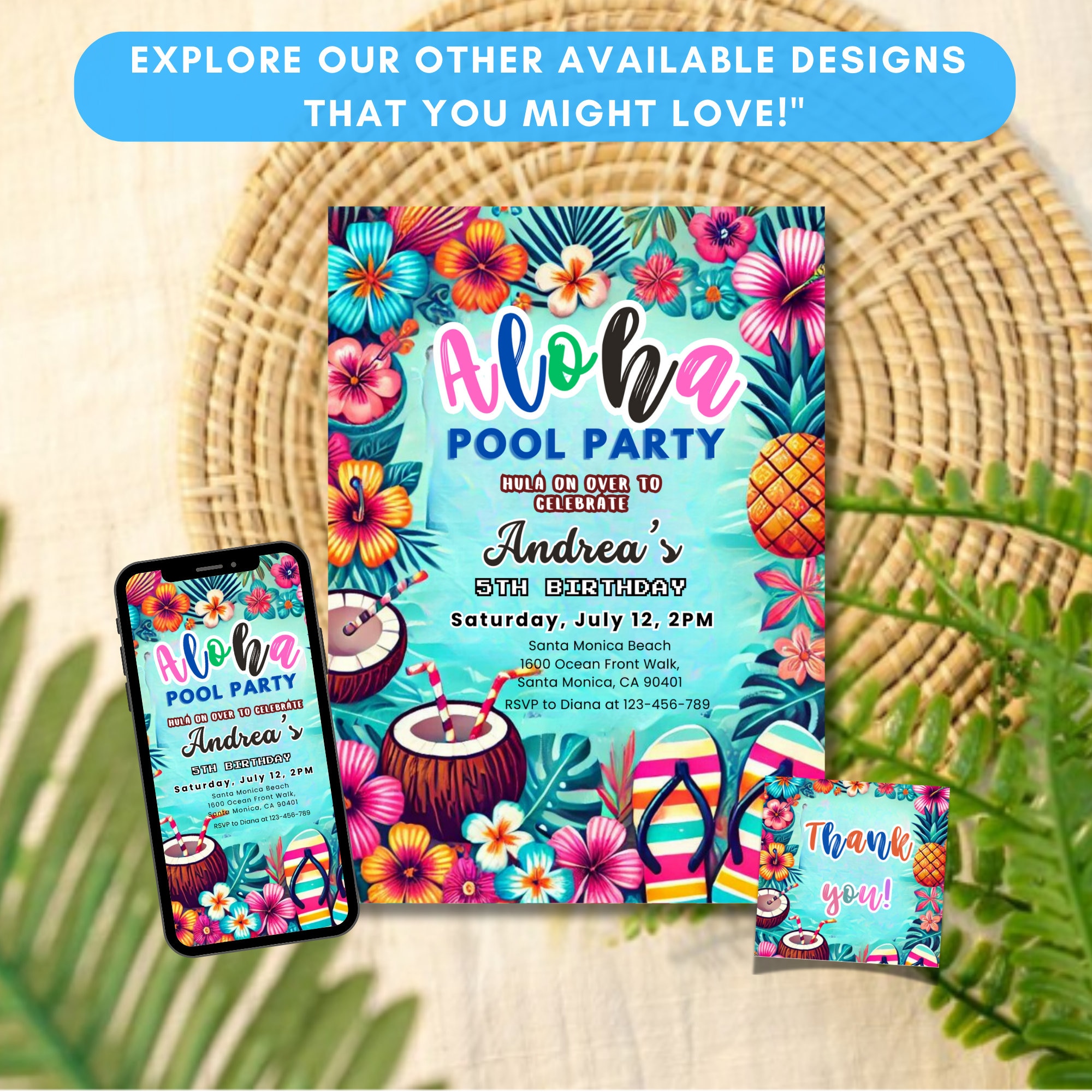 Editable Hawaiian Birthday Party Invitation Aloha Birthday Invitation ...