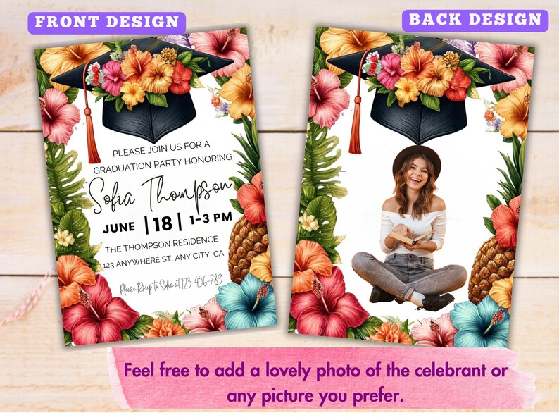 Editable Graduation Party Invitation Template Hawaiian Graduation ...