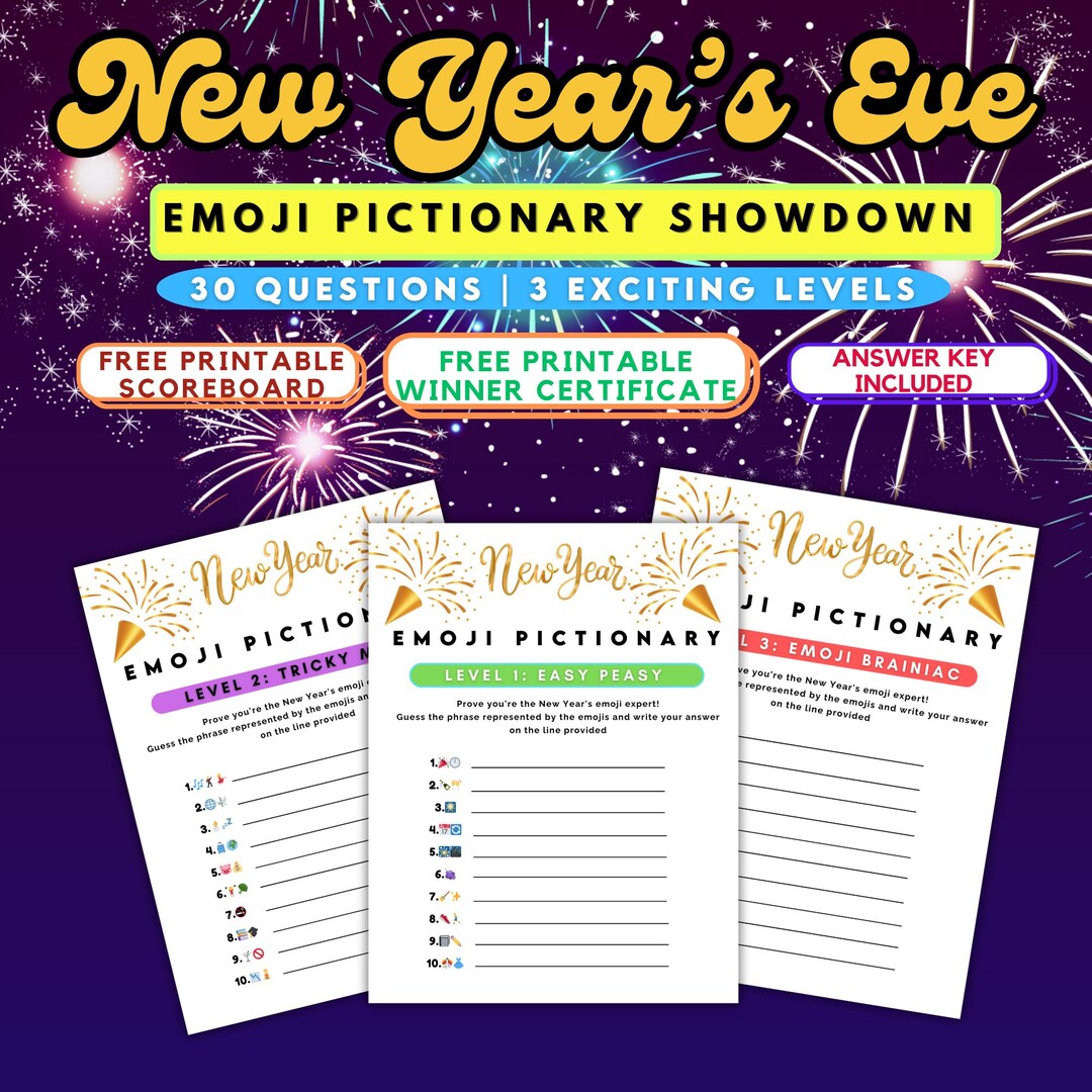 New Year's Eve Emoji Pictionary Game - Printable 2024 NYE Party Game ...