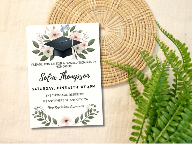 Boho Graduation Party Invitation Editable Floral Graduate Announcement ...