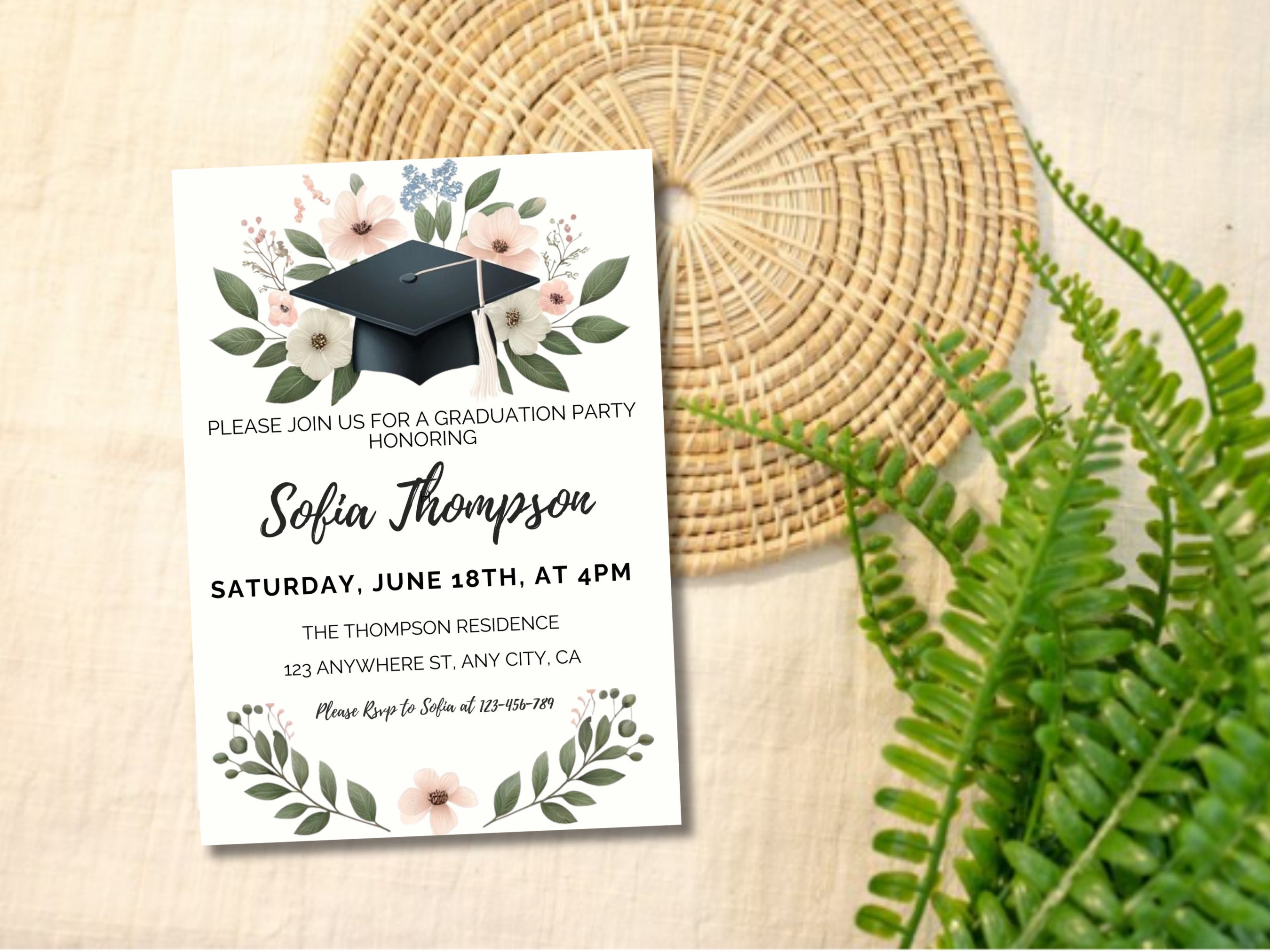 Boho Graduation Party Invitation Editable Floral Graduate Announcement ...