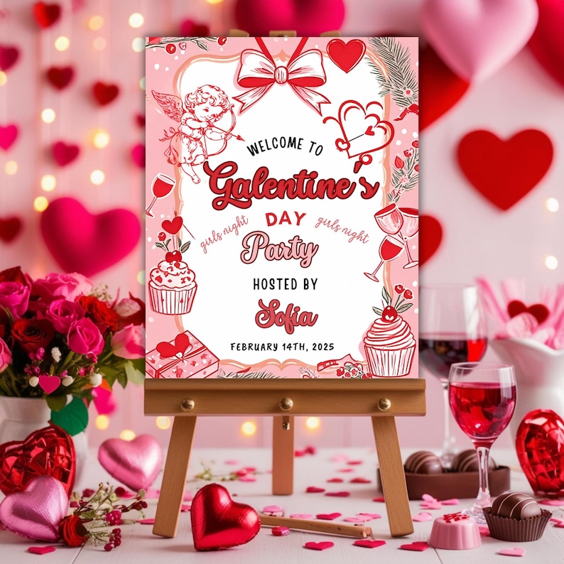 Editable Galentine's Day Welcome Sign: Girls Night Party Decor (canva ...