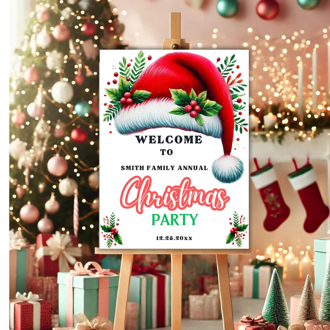 Editable Christmas Party Welcome Signs Template Holiday Party Welcome ...