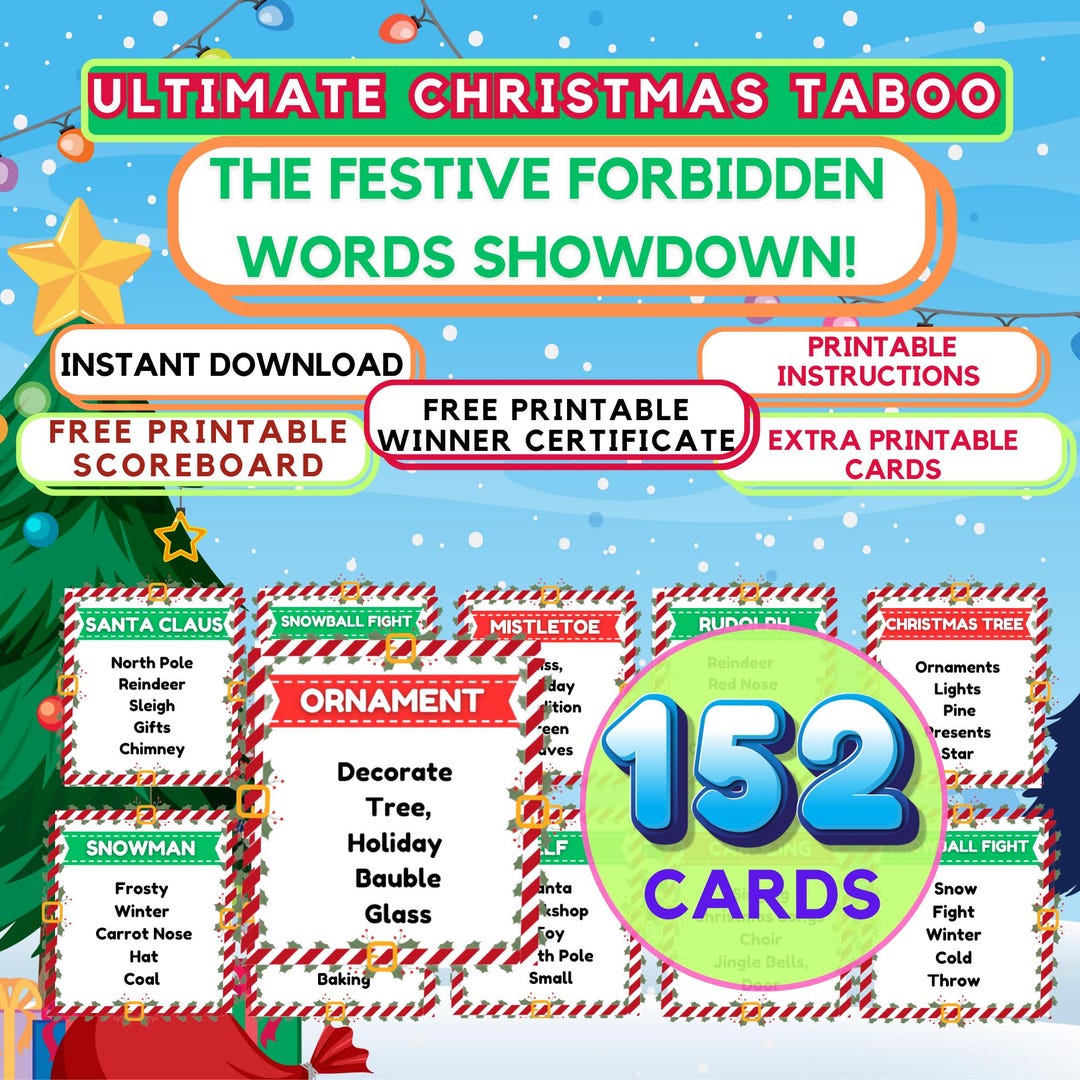 Christmas Taboo Game | 152 Printable Cards | Fun Holiday Party Game for ...
