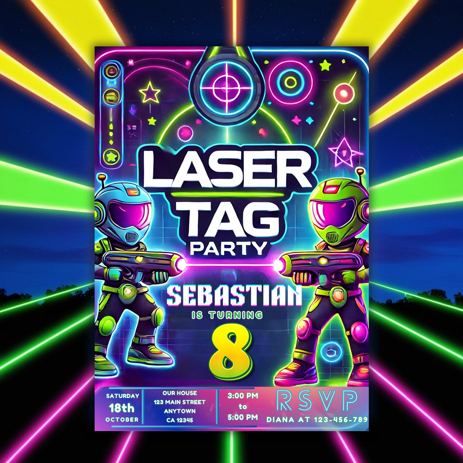 EDITABLE Laser Tag Birthday Invitation, Laser Tag Party Invite Template ...