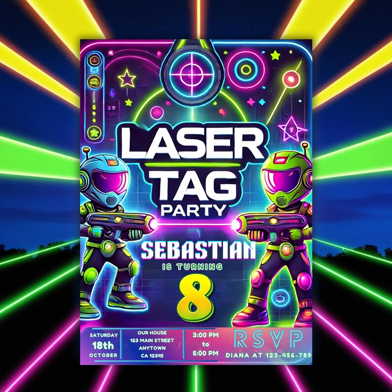 EDITABLE Laser Tag Birthday Invitation, Laser Tag Party Invite Template ...