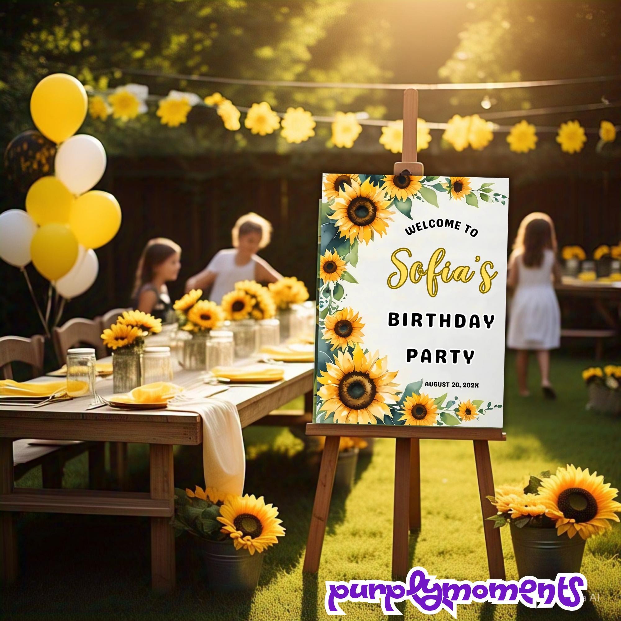 Sunflower Birthday Party Welcome Sign Custom Printable Poster Kids ...