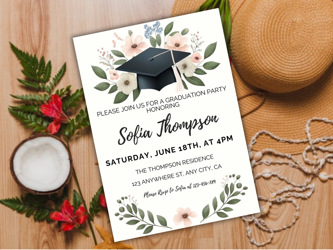 Boho Graduation Party Invitation Editable Floral Graduate Announcement ...