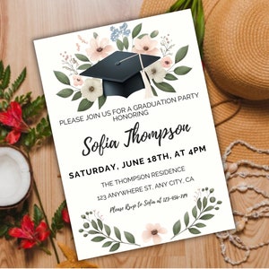 Boho Graduation Party Invitation Editable Floral Graduate Announcement ...