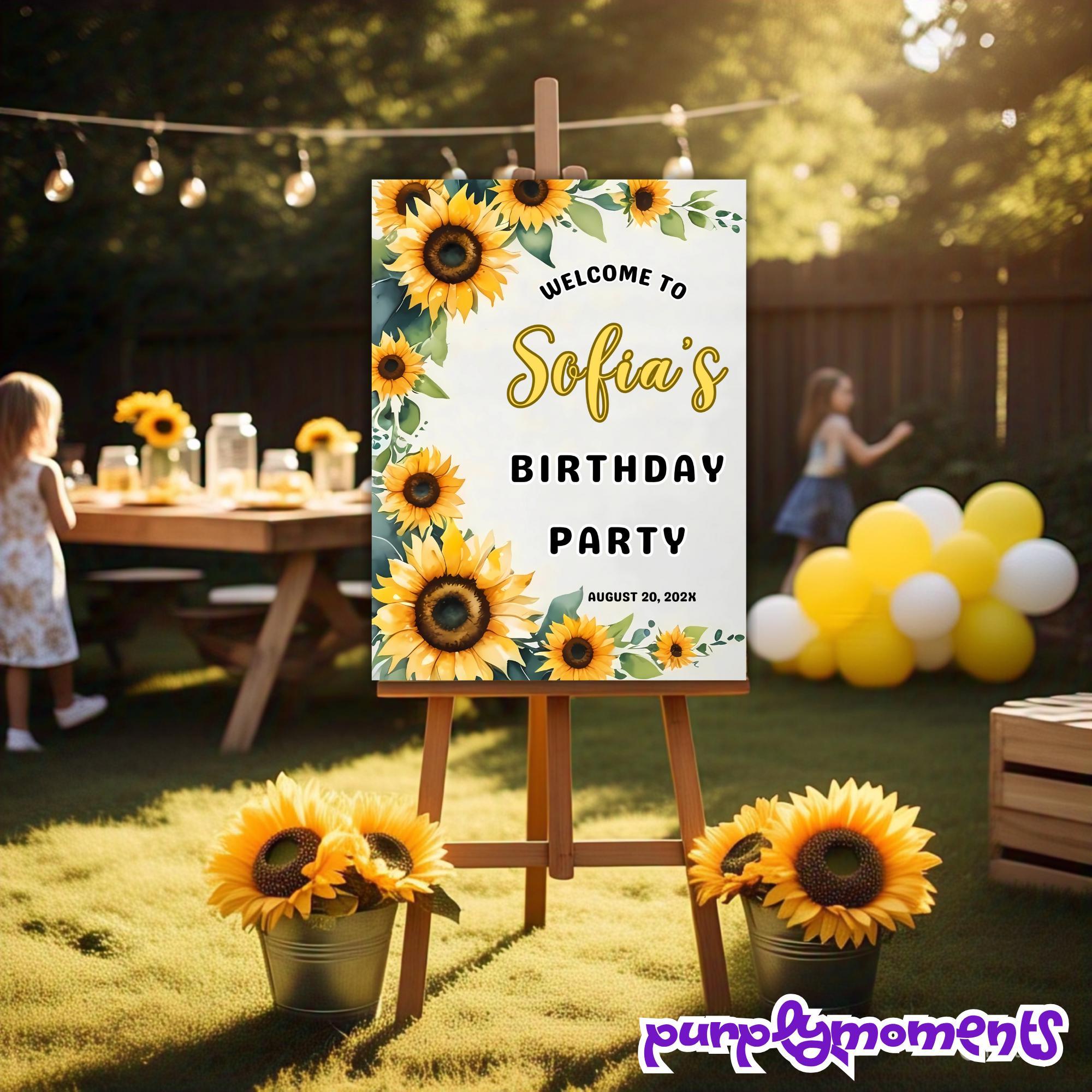 Sunflower Birthday Party Welcome Sign Custom Printable Poster Kids ...