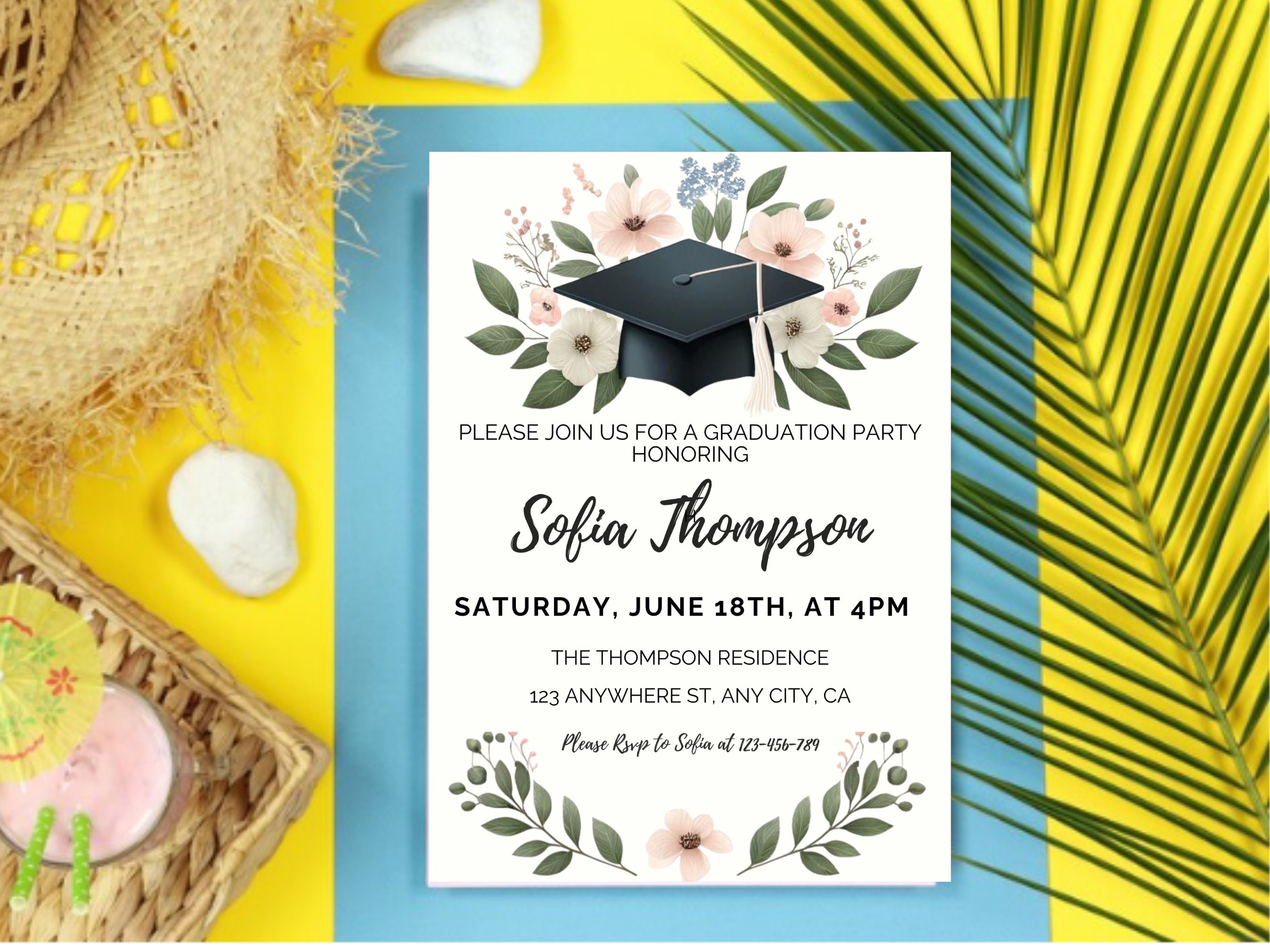 Boho Graduation Party Invitation Editable Floral Graduate Announcement ...