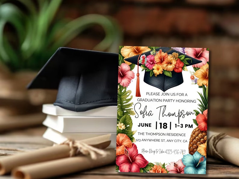 Editable Graduation Party Invitation Template Hawaiian Graduation ...