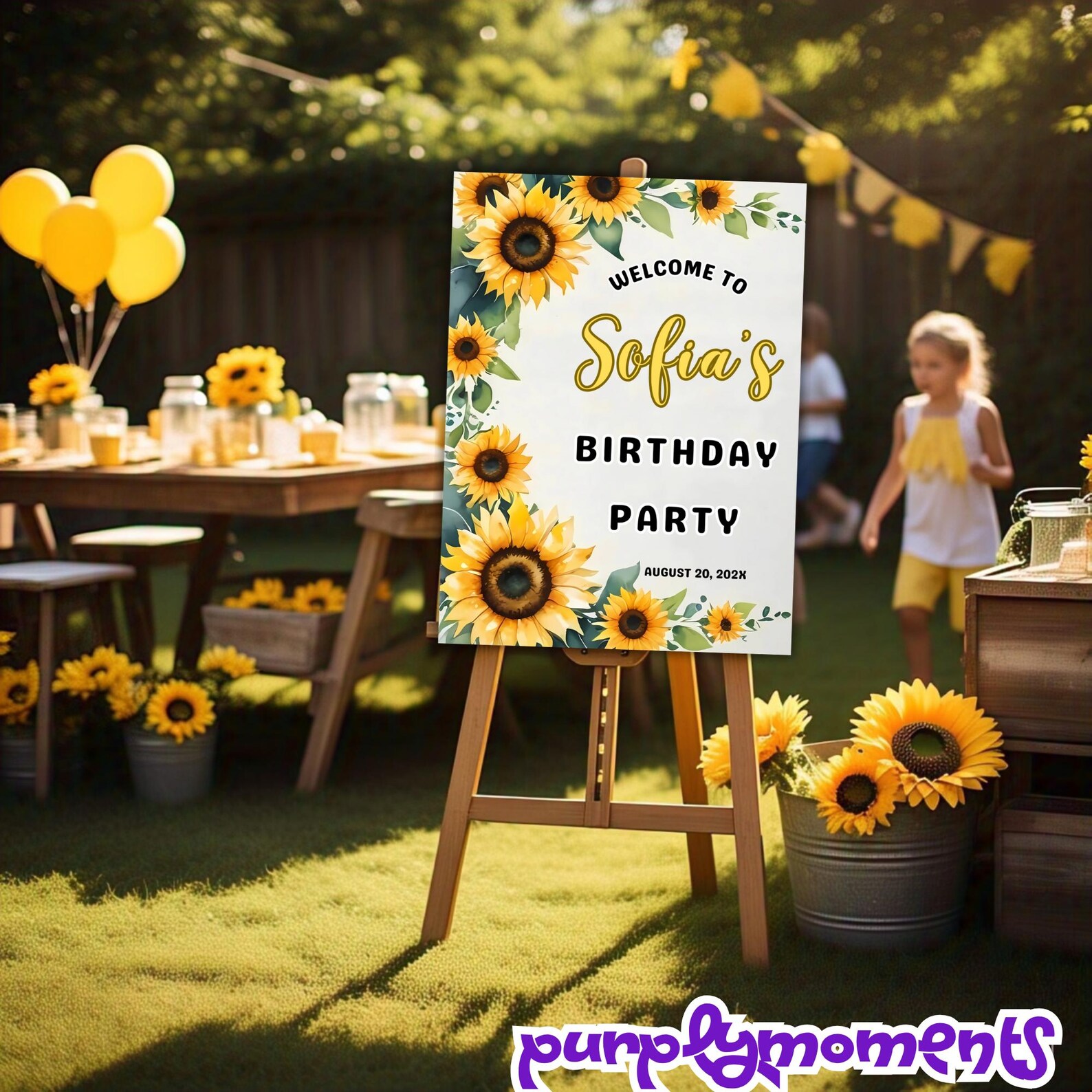 Sunflower Birthday Party Welcome Sign Custom Printable Poster Kids ...