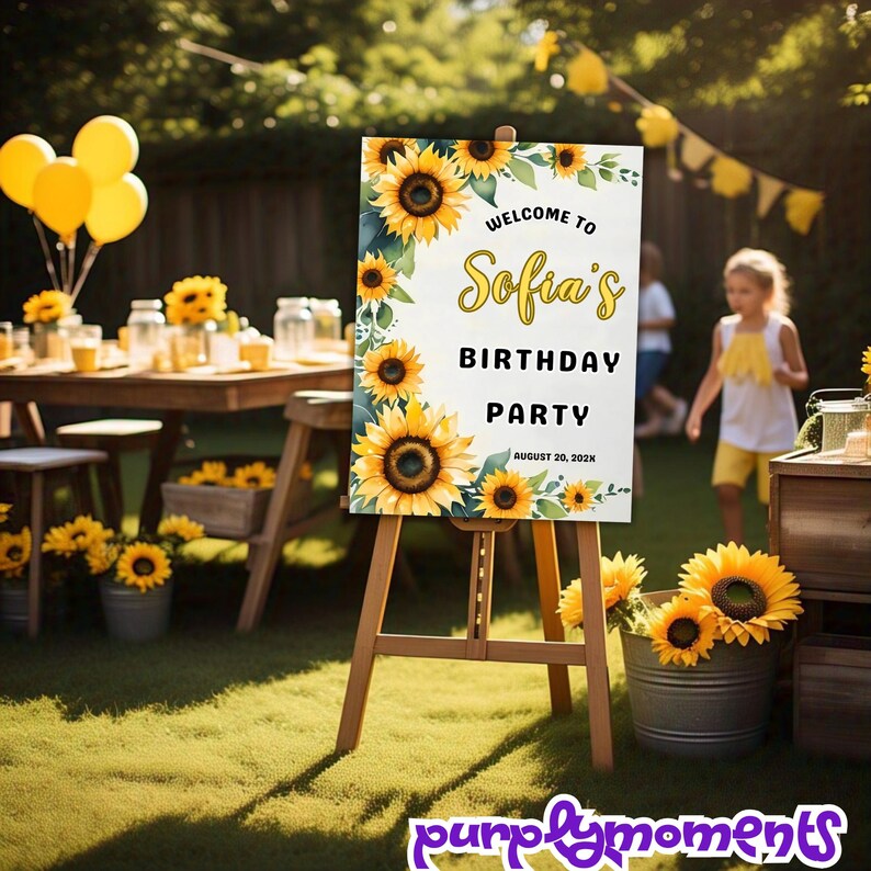 Sunflower Birthday Party Welcome Sign Custom Printable Poster Kids ...