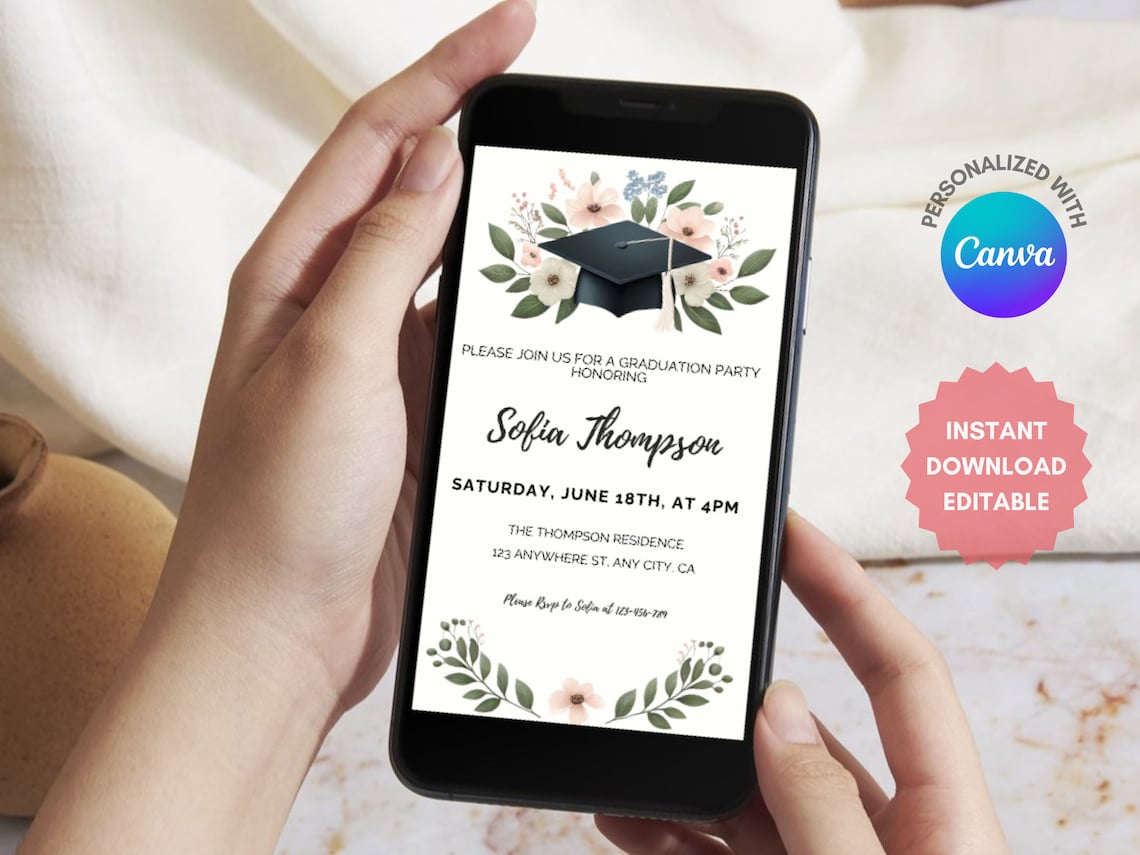 Boho Graduation Party Invitation Editable Floral Graduate Announcement ...