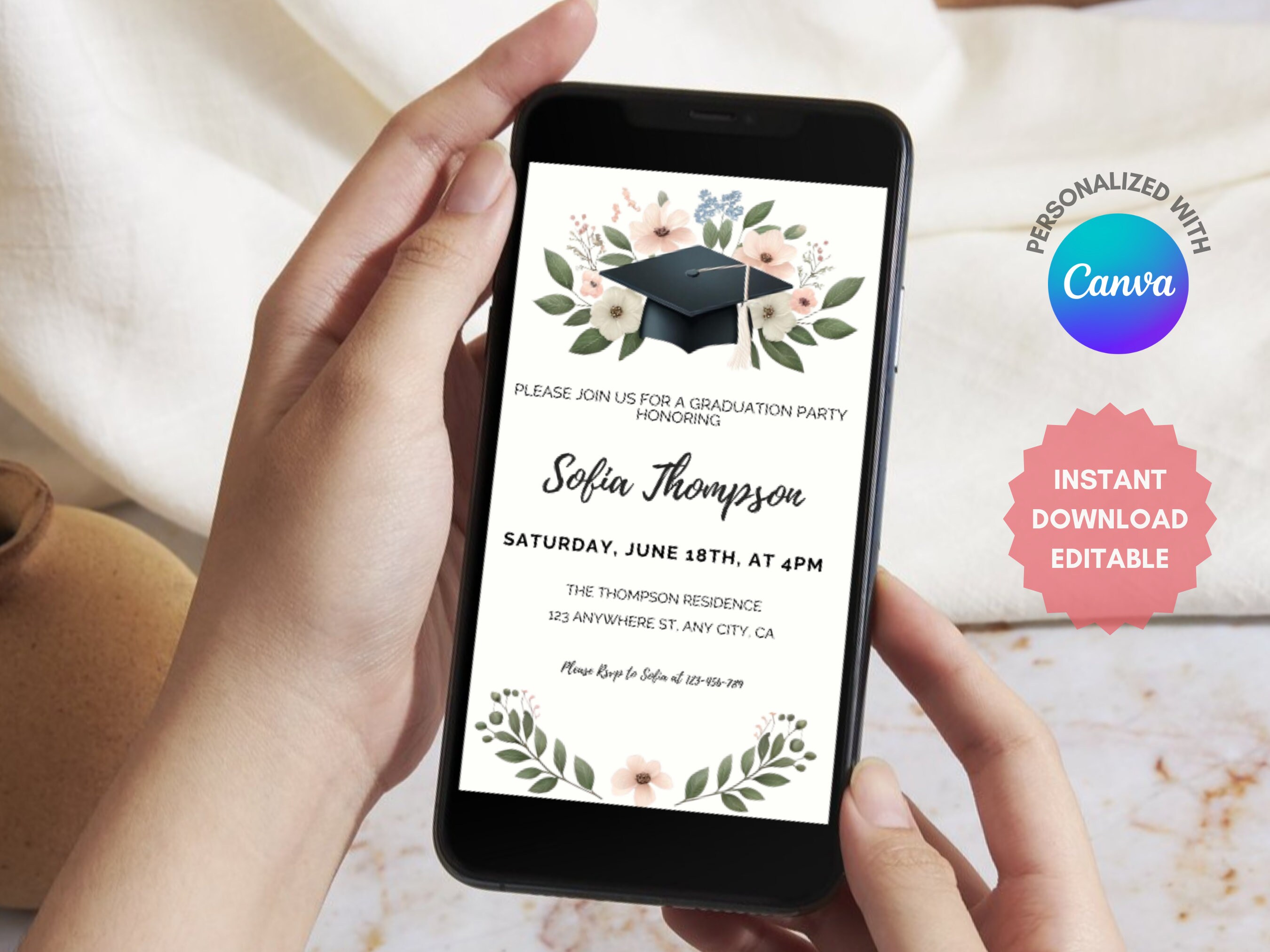 Boho Graduation Party Invitation Editable Floral Graduate Announcement ...