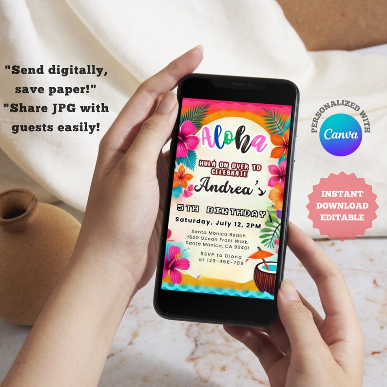 Editable Hawaiian Birthday Party Invitation Aloha Birthday Invitation ...