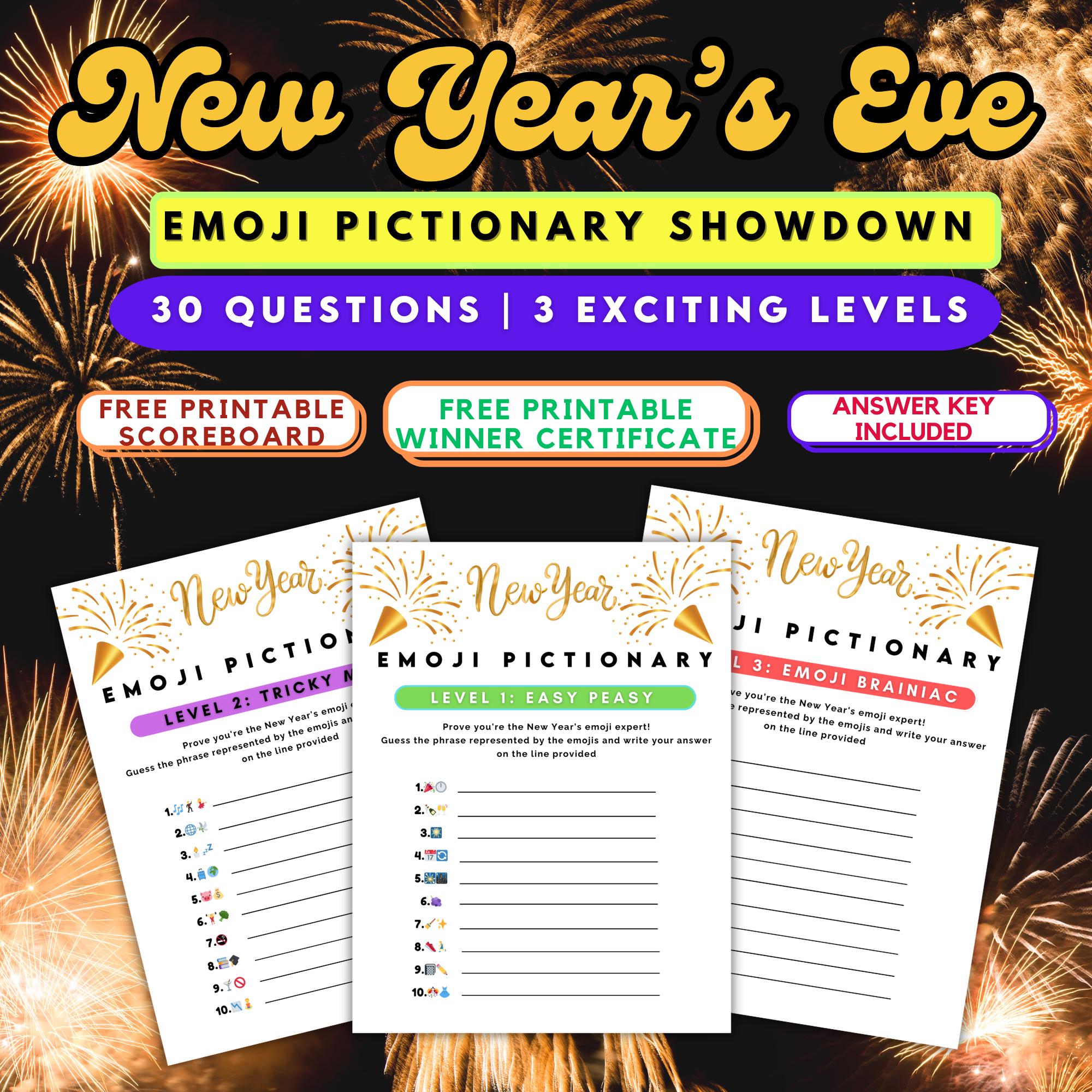 New Year's Eve Emoji Pictionary Game – Printable NYE Party Quiz ...