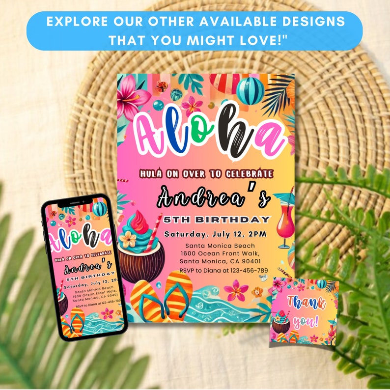 Editable Hawaiian Birthday Party Invitation Aloha Birthday Invitation ...
