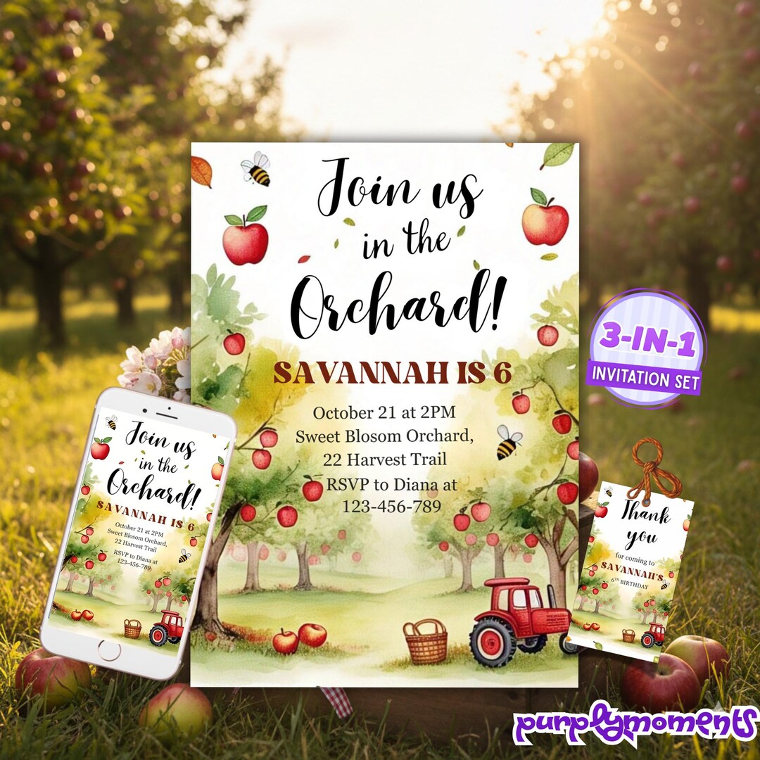 Apple Orchard Birthday Invitation: Fall Harvest Party, Editable ...