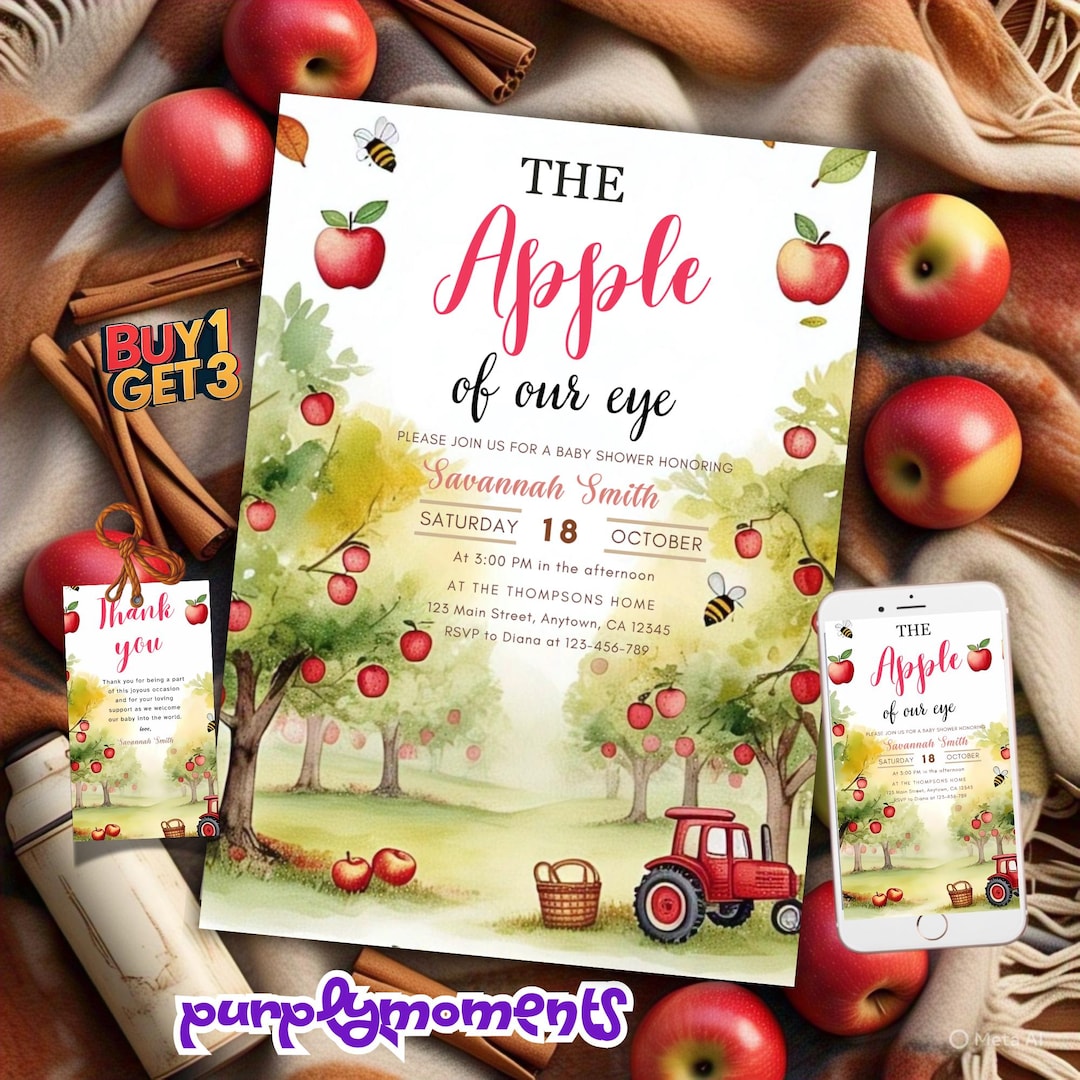 Apple Baby Shower Invitation Orchard Theme Editable Template Rustic ...