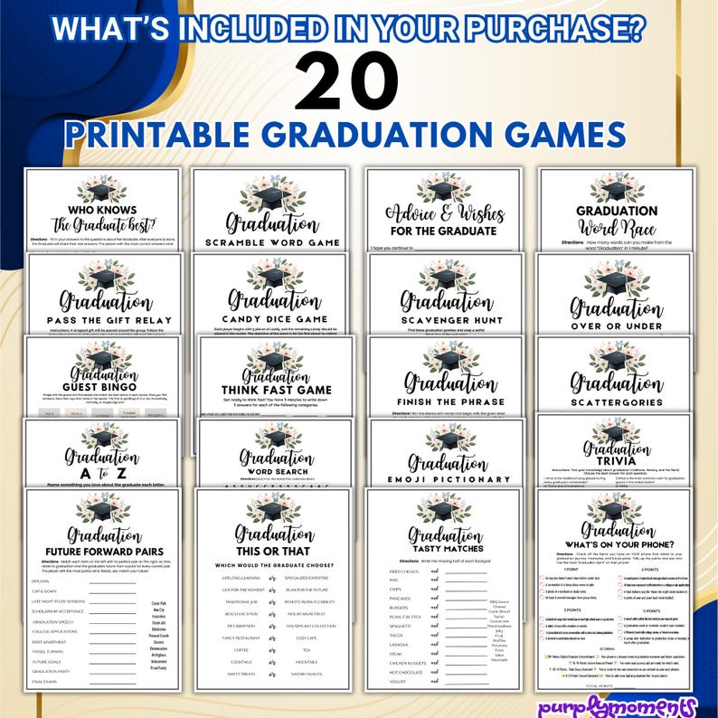 30 Graduation Party Games Bundle: Printable Activities & Signs (instant ...