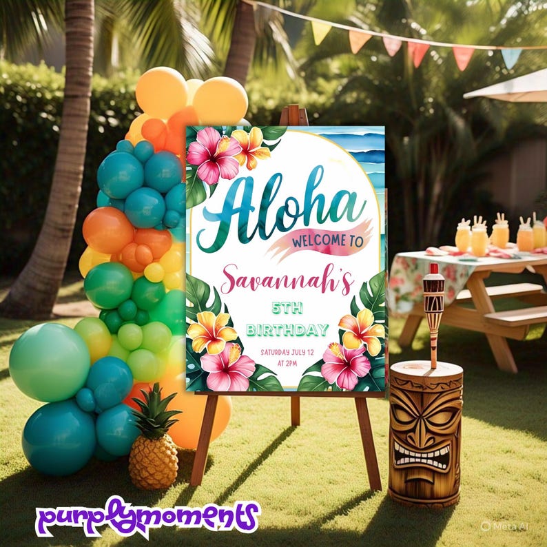 Aloha Birthday Party Welcome Sign Hawaiian Luau Party Decorations ...