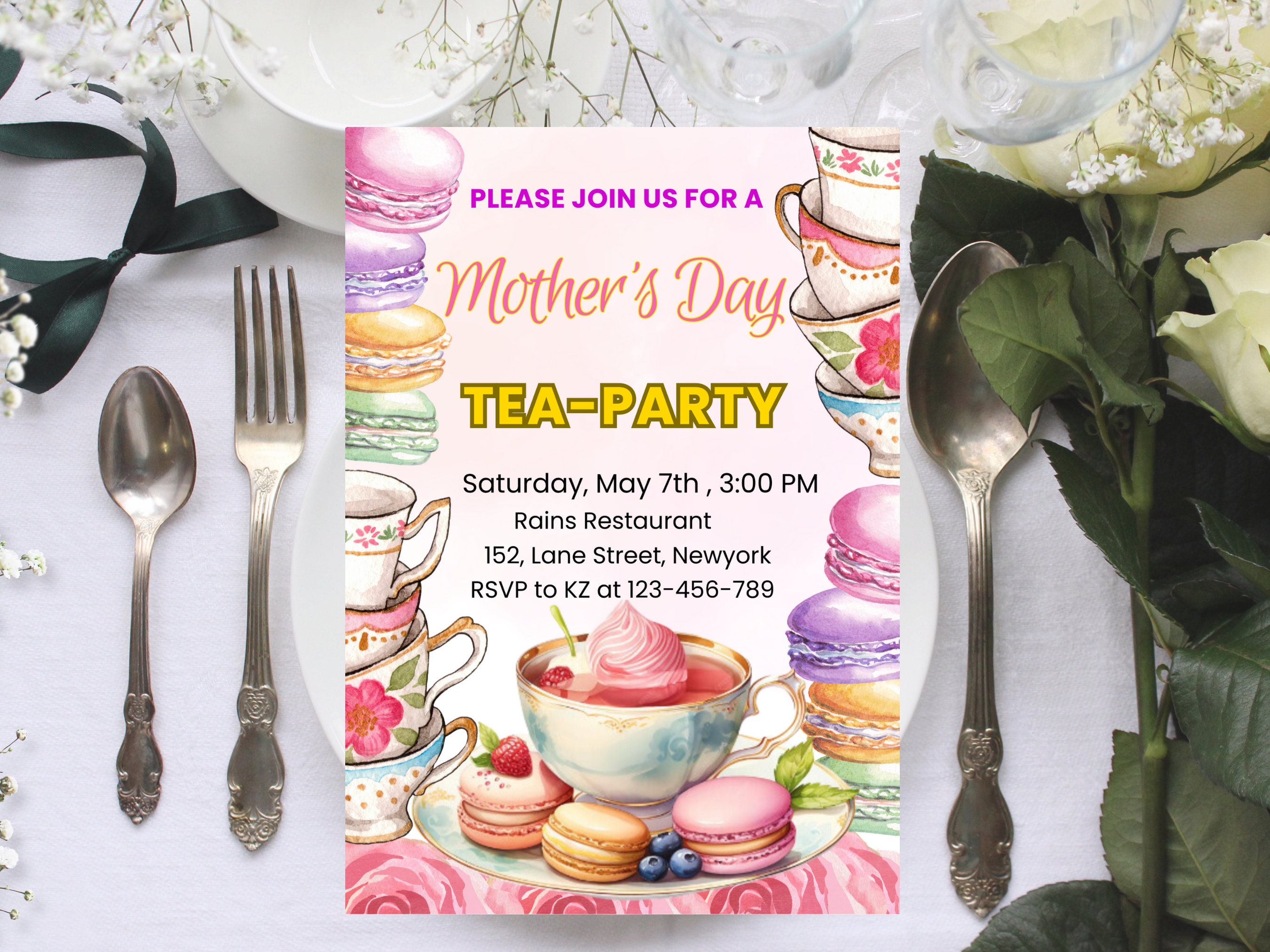 Editable Mothers Day Tea Party Invitation Mother's Day Brunch Invite ...