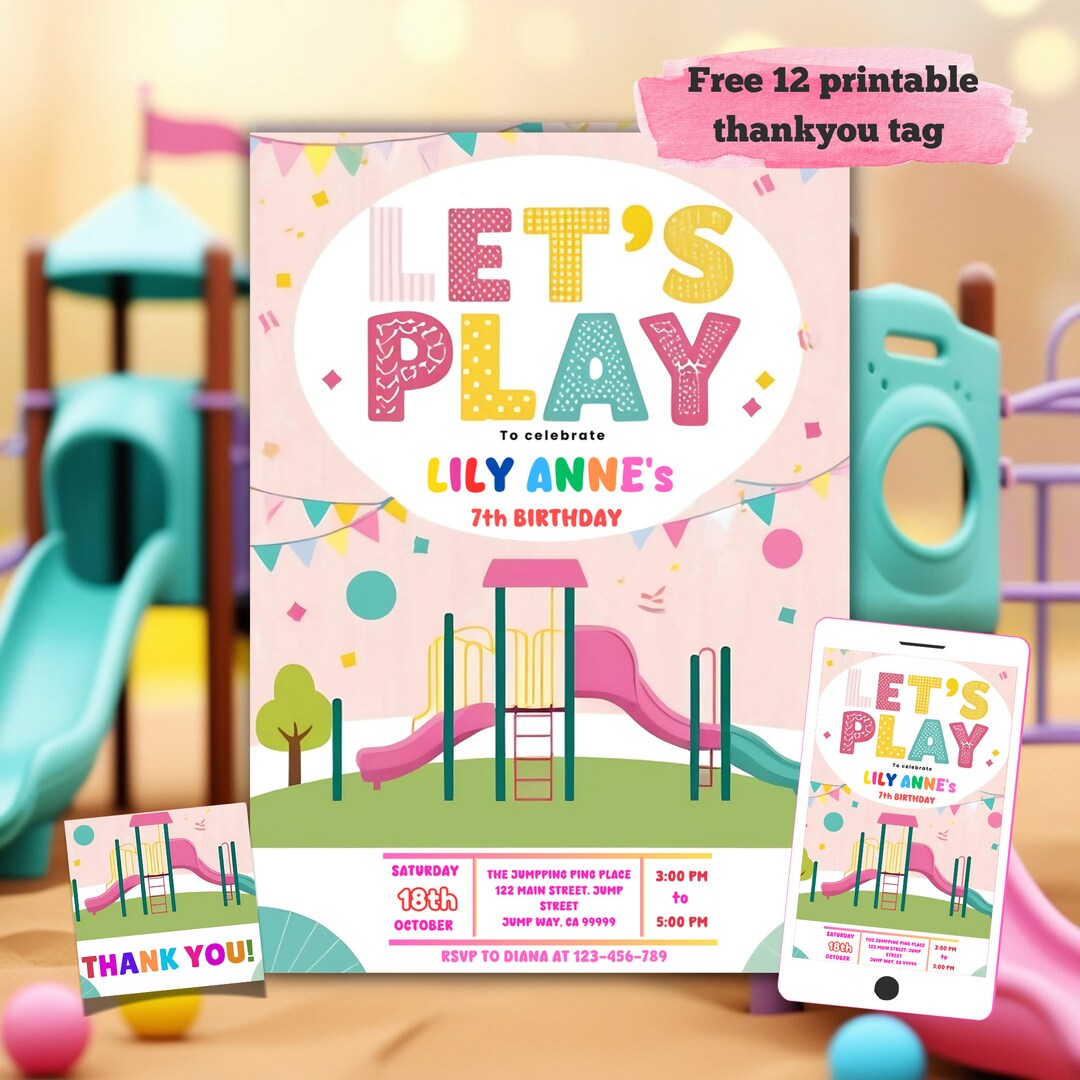 Playground Birthday Party Invitation - Editable Canva Template | Kids ...