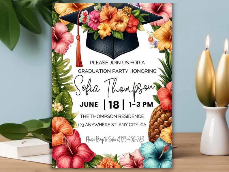 Editable Graduation Party Invitation Template Hawaiian Graduation ...