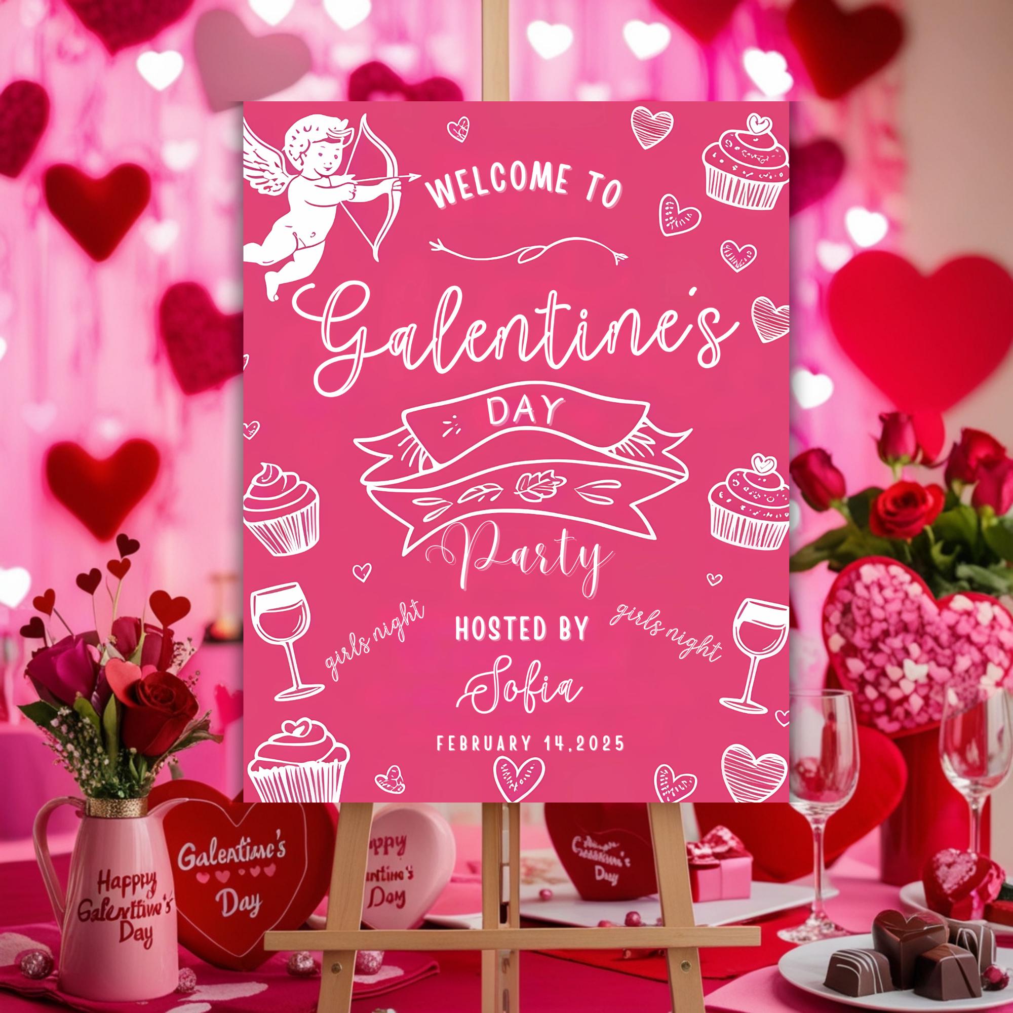 Editable Galentine's Day Welcome Sign | Valentine Party Poster | Girls ...