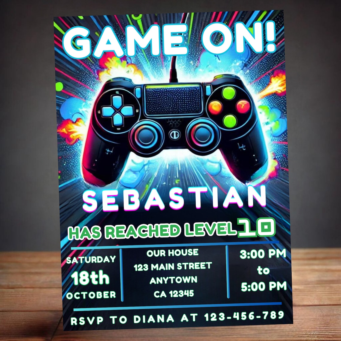 Editable Video Game Party Invitation Level up Birthday Invite Gamer Boy ...