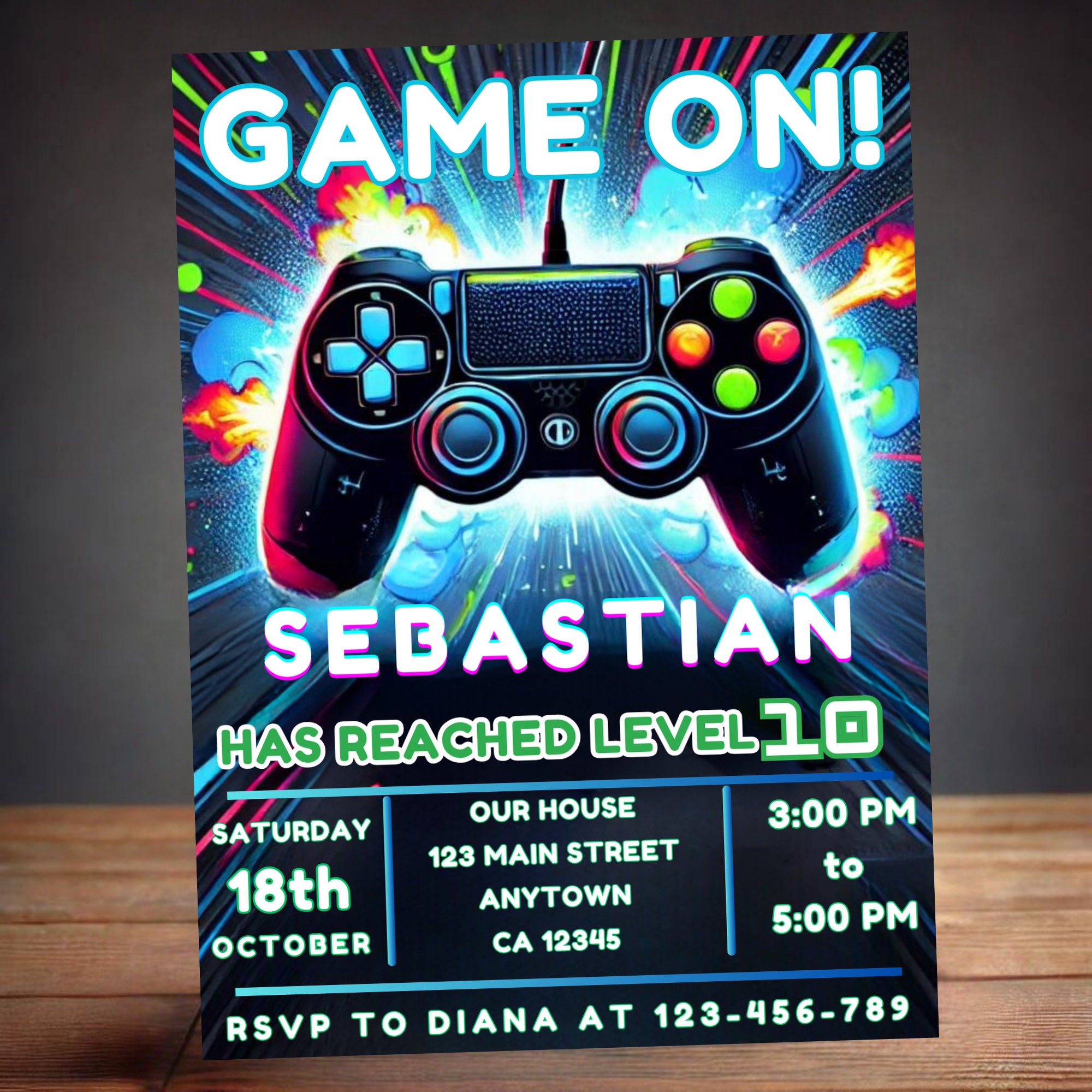 Editable Video Game Party Invitation Level up Birthday Invite Gamer Boy ...