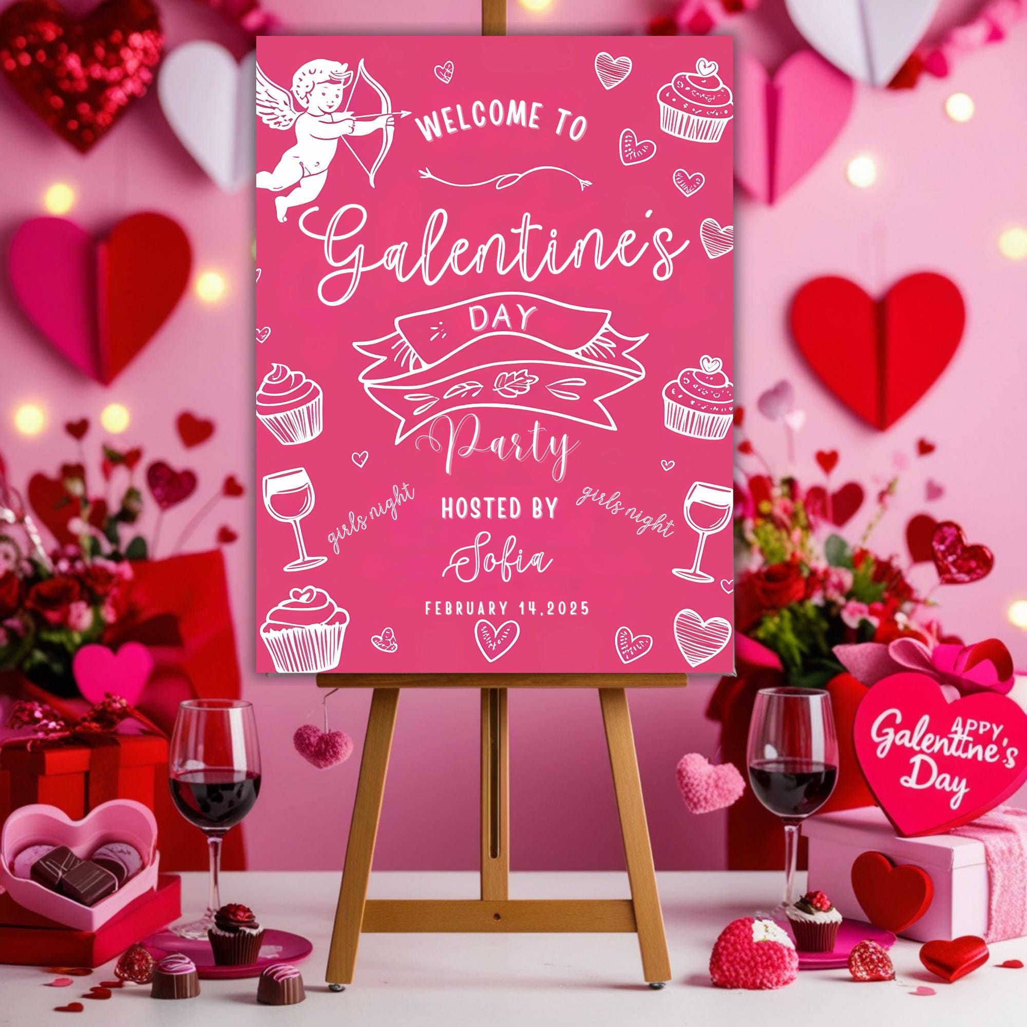 Editable Galentine's Day Welcome Sign | Valentine Party Poster | Girls ...