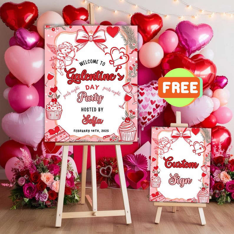 Editable Galentine's Day Welcome Sign Valentine Party Poster Girls ...