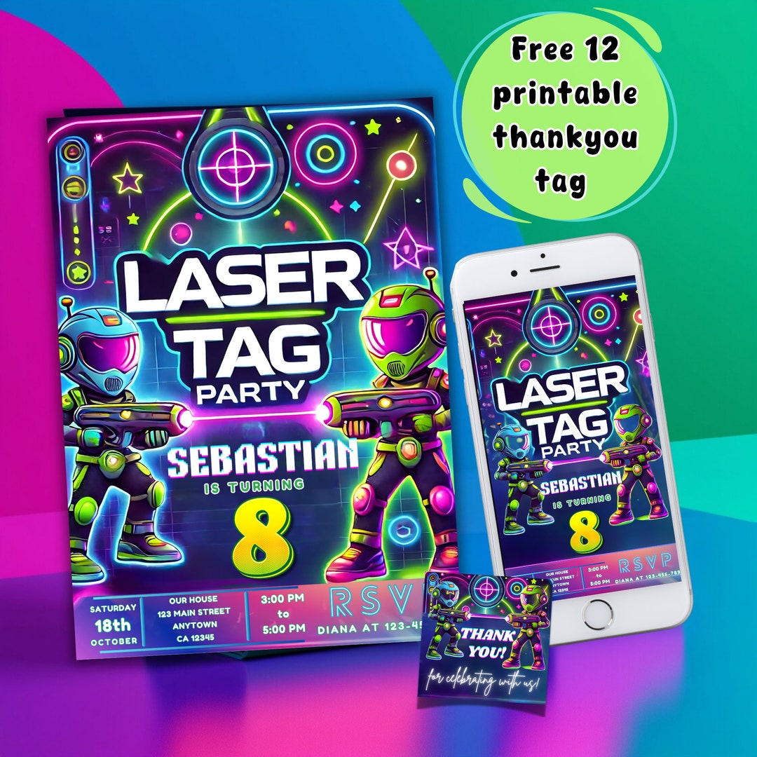 EDITABLE Laser Tag Birthday Invitation, Laser Tag Party Invite Template ...